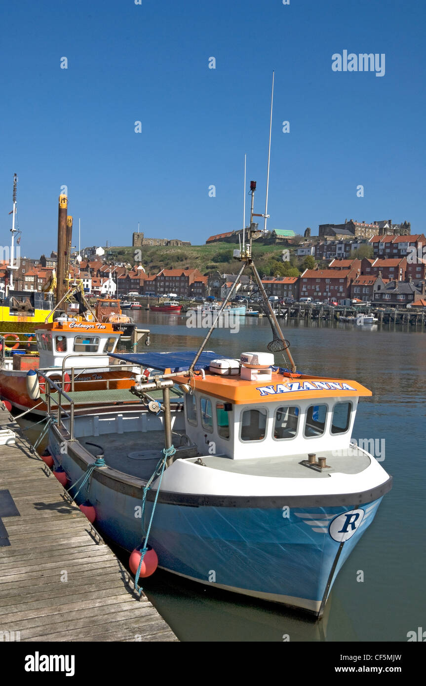 Fishing Boats moored on the quayside at Whitby harbour Stock Photo - Alamy
