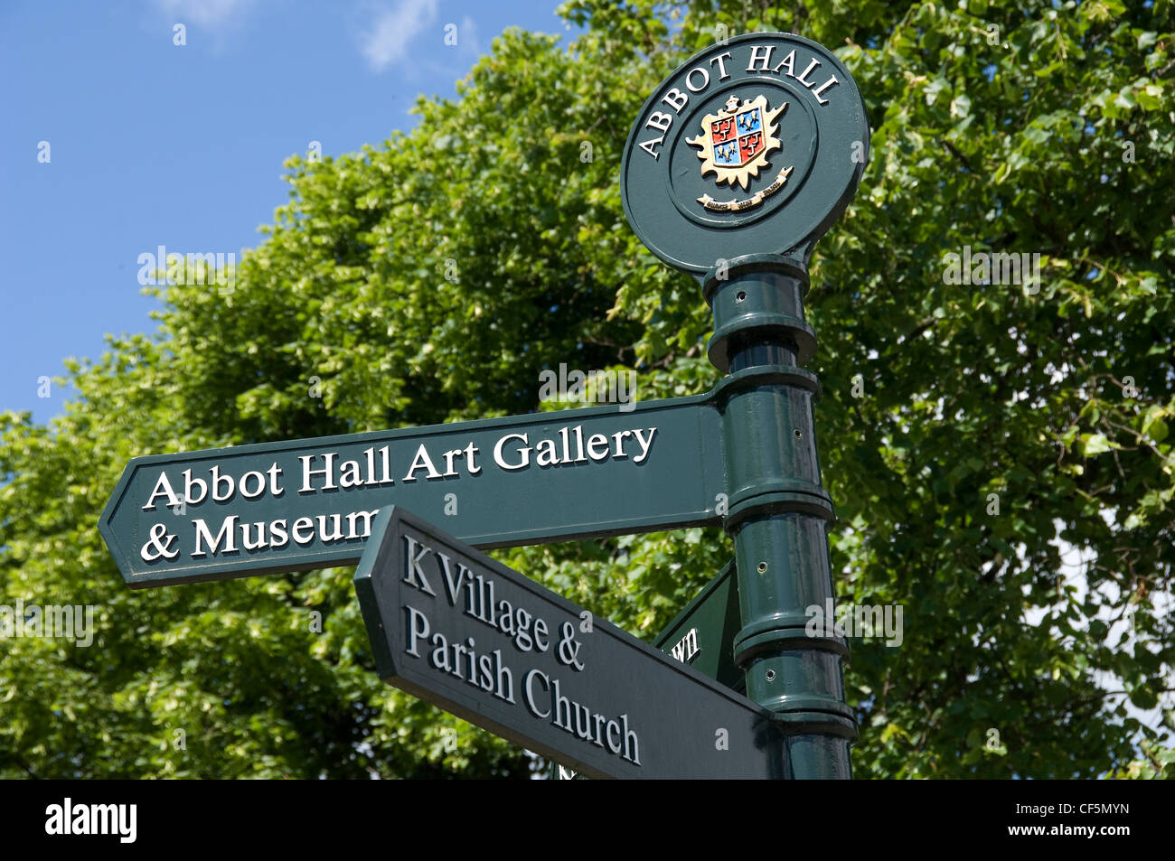A tourist information sign with directions to Abbot Hall Art Gallery ...