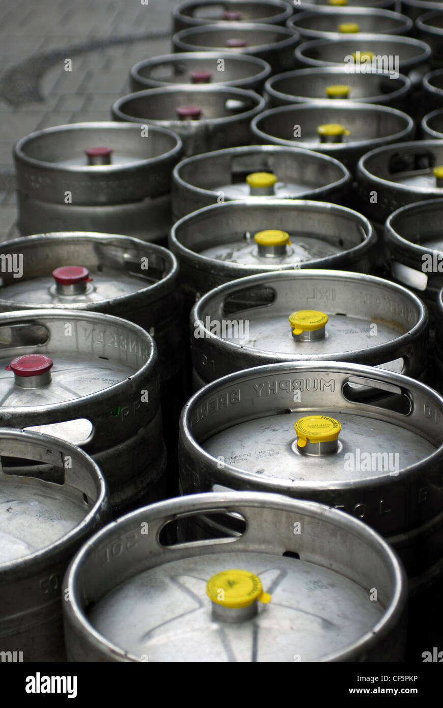 Beer barrels huddled together in central Cork Stock Photo - Alamy