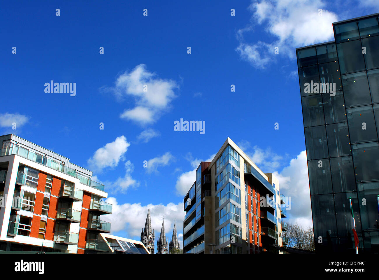 Blue skies over modern buildings in central Cork Stock Photo - Alamy