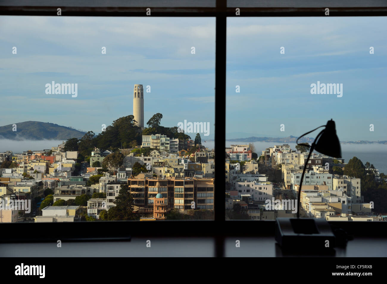 Room with a view - Coit Tower on Telegraph Hill framed by a hotel ...