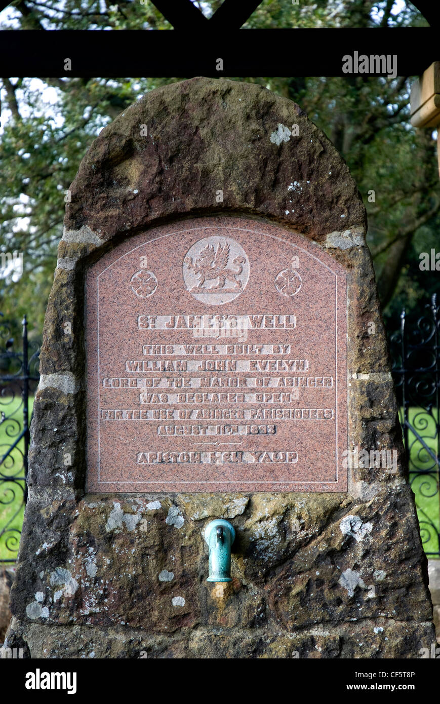 An inscription stone at St James's Well on Abinger Common in Surrey ...