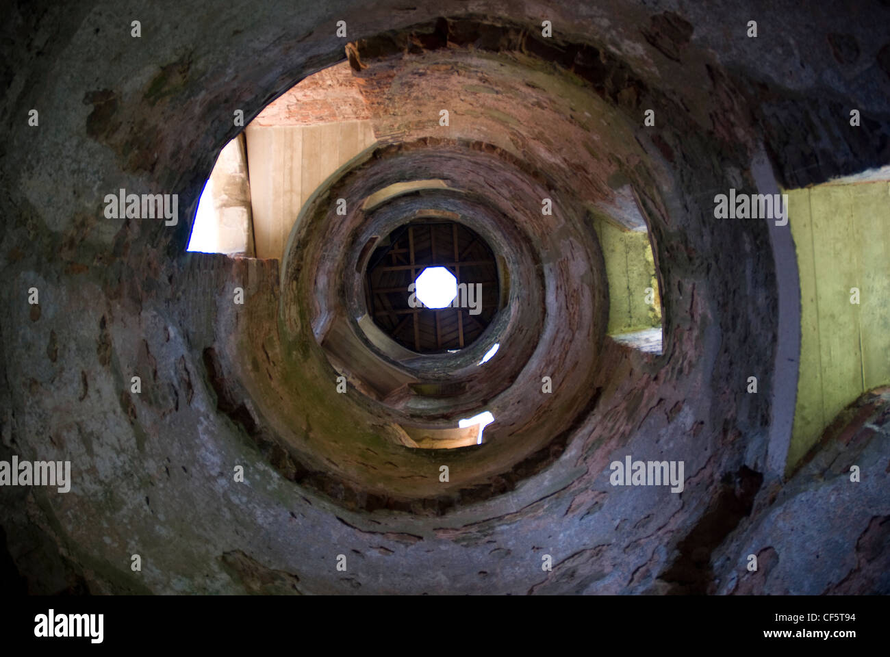 Looking up the centre of a tower in Cowdray Ruins, one of Southern ...