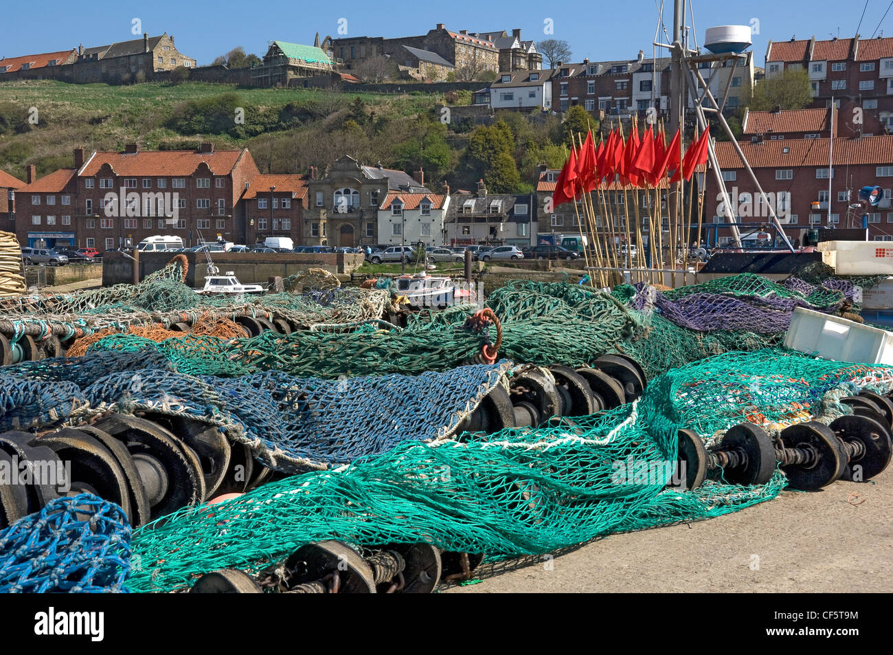 Trawling nets laid out on the Whitby quayside Stock Photo - Alamy
