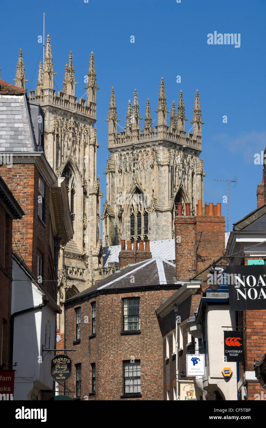 The West Towers of York Minster seen from Low Petergate. Petergate was ...