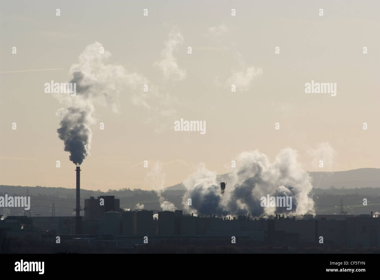 View across the Dee estuary towards the Corus Steelworks at Shotton ...