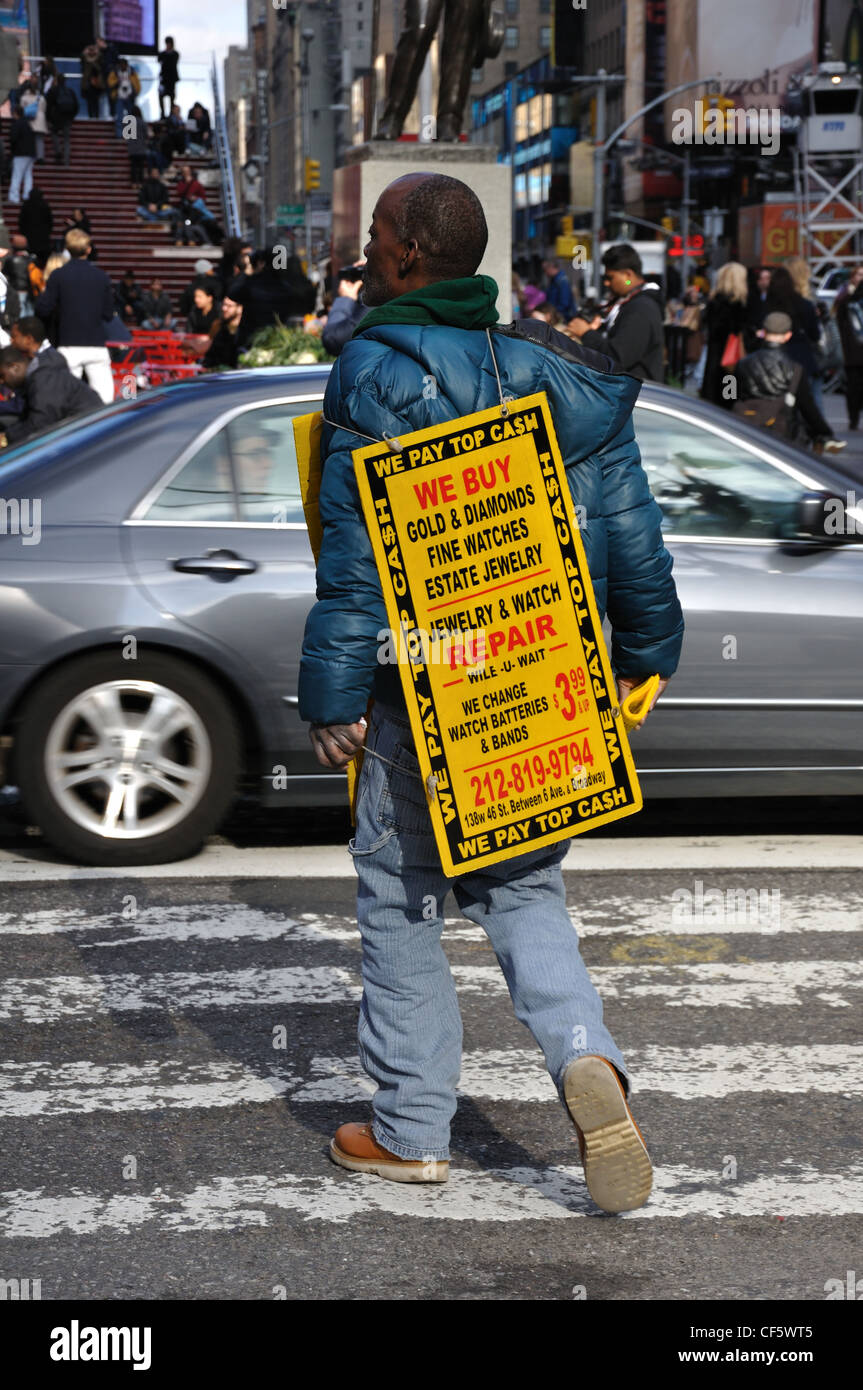 New York City, USA - man with ad Stock Photo - Alamy