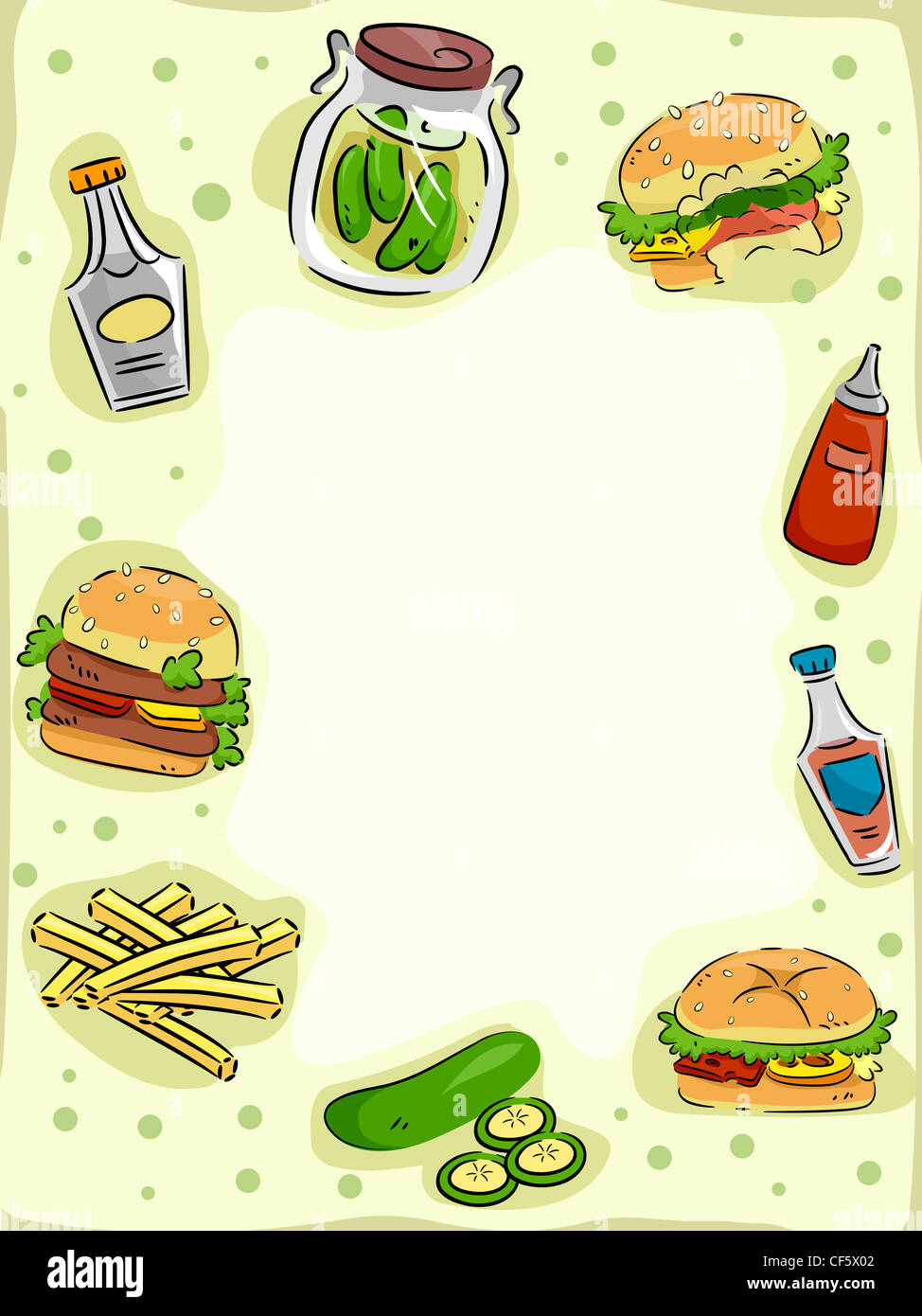 Frame Illustration Featuring Hamburgers and Pickles Stock Photo - Alamy
