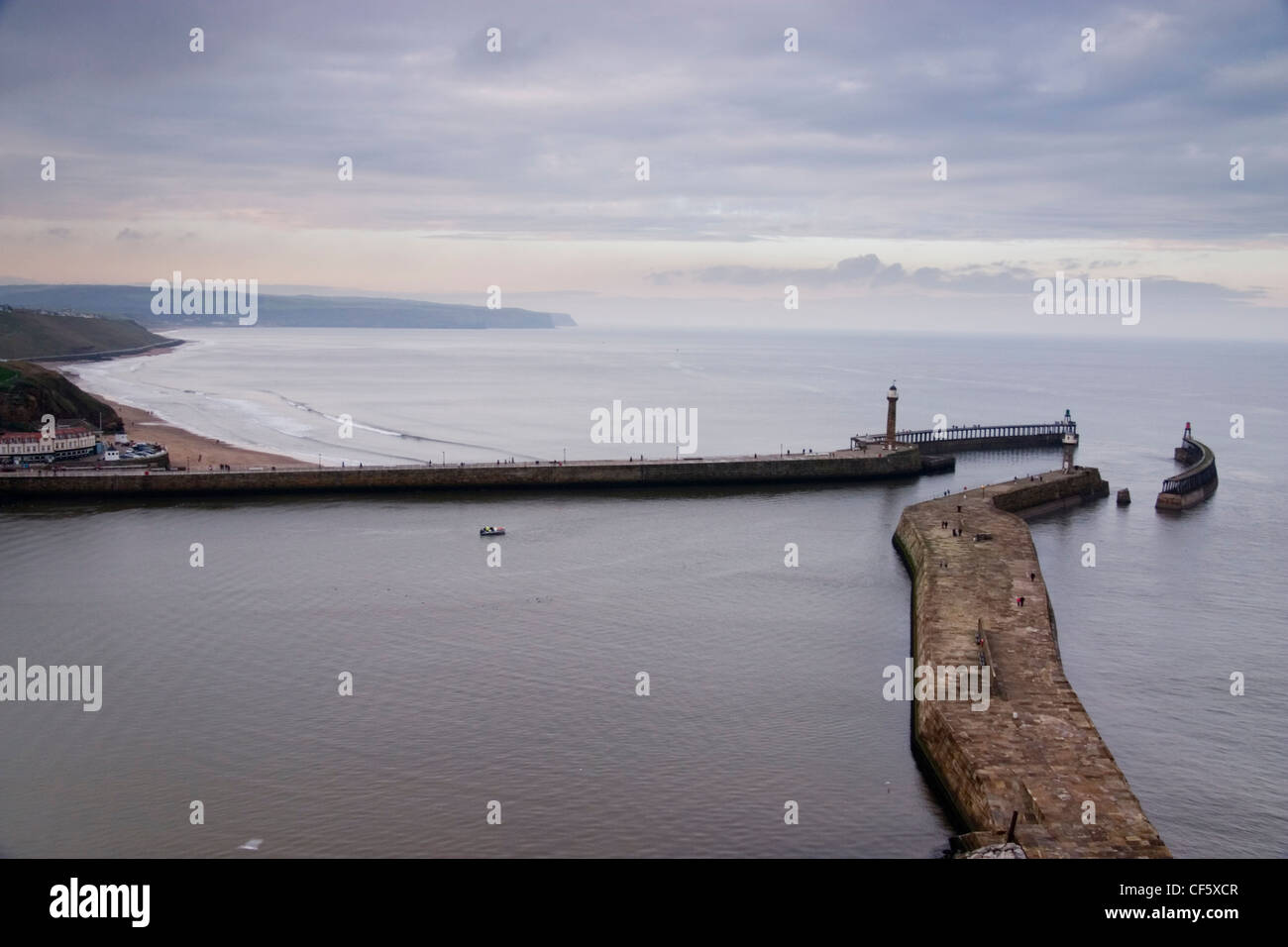 Pier and sea defences of Whitby. A large portion of Bram Stoker's ...
