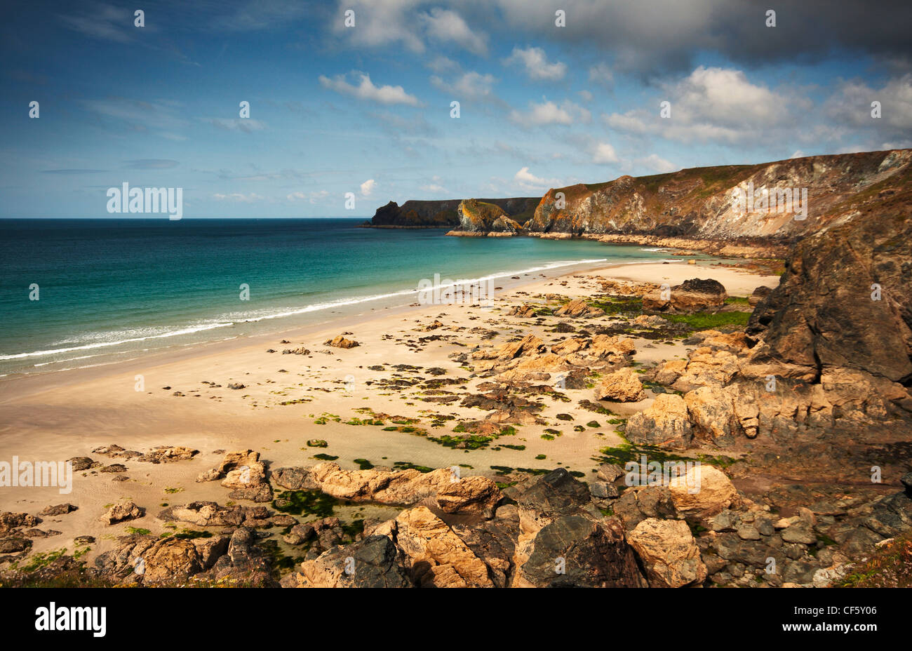 A deserted beach at Lizard Point on the Cornish coastline Stock Photo ...