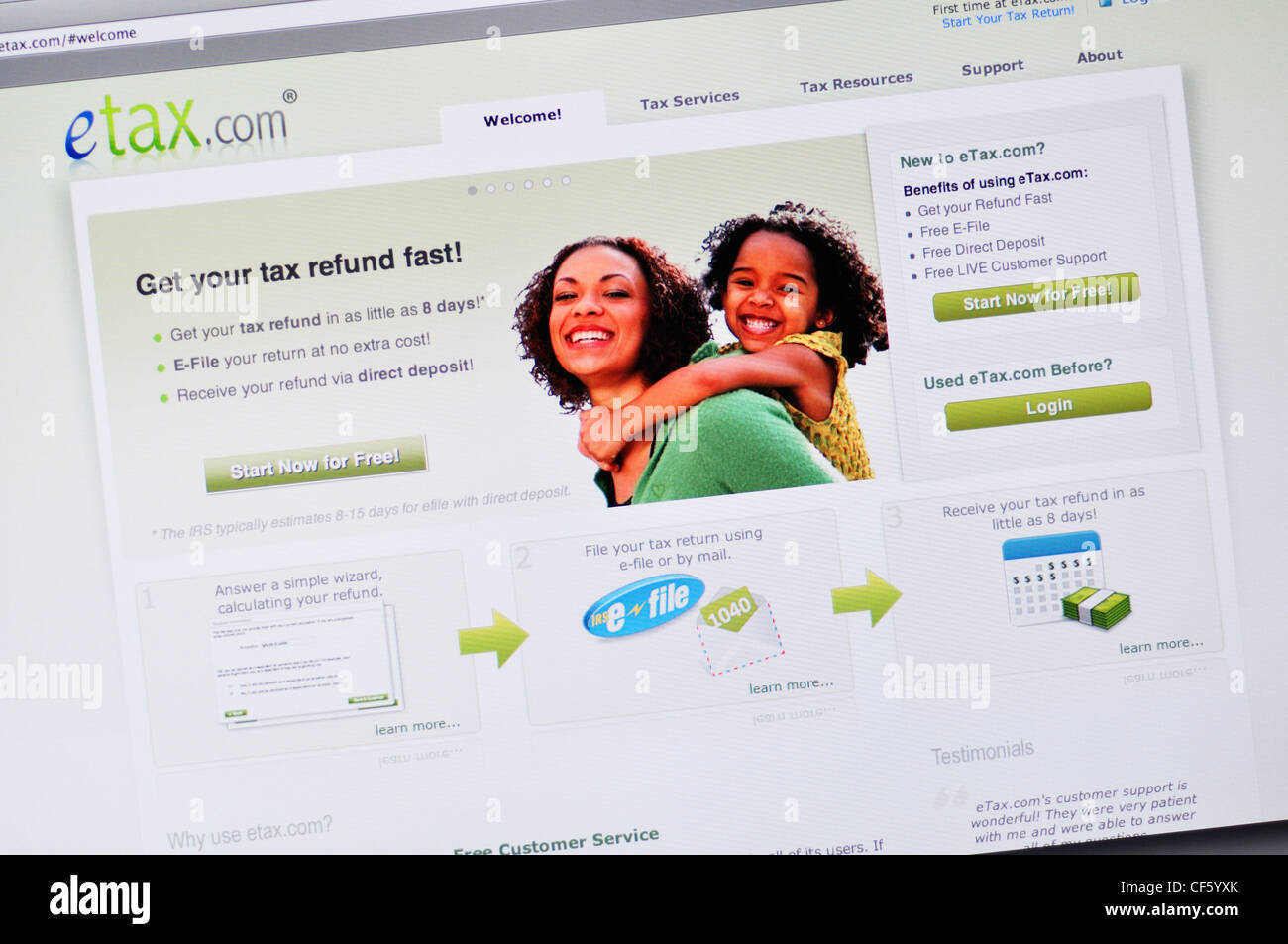 Etax Tax Preparation Software website Stock Photo - Alamy