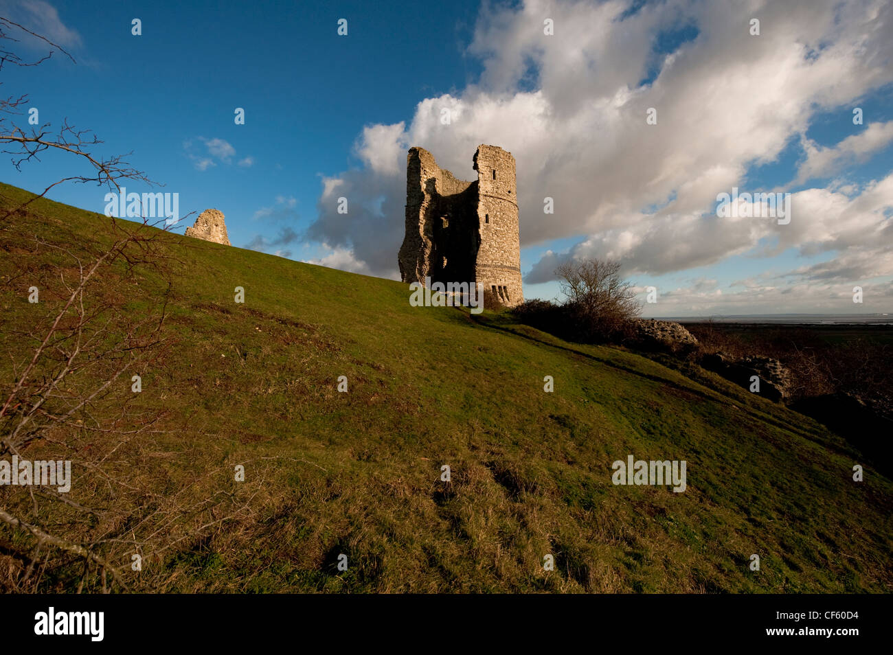 The remains of a circular tower, part of the ruins of Hadleigh Castle ...