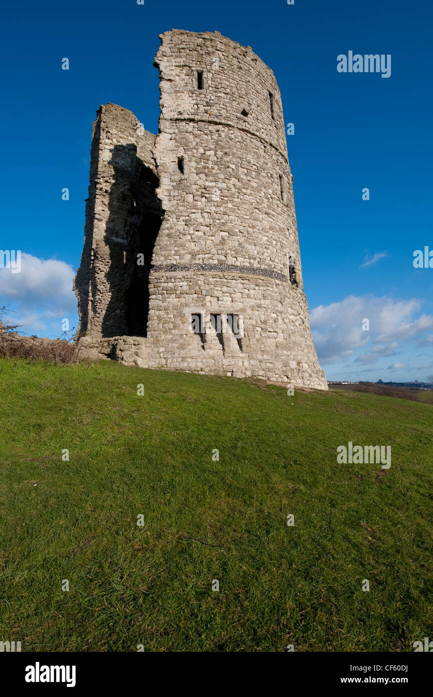 The remains of a circular tower, part of the ruins of Hadleigh Castle ...