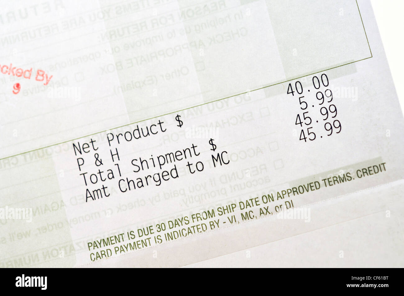 Invoice in US dollars Stock Photo - Alamy