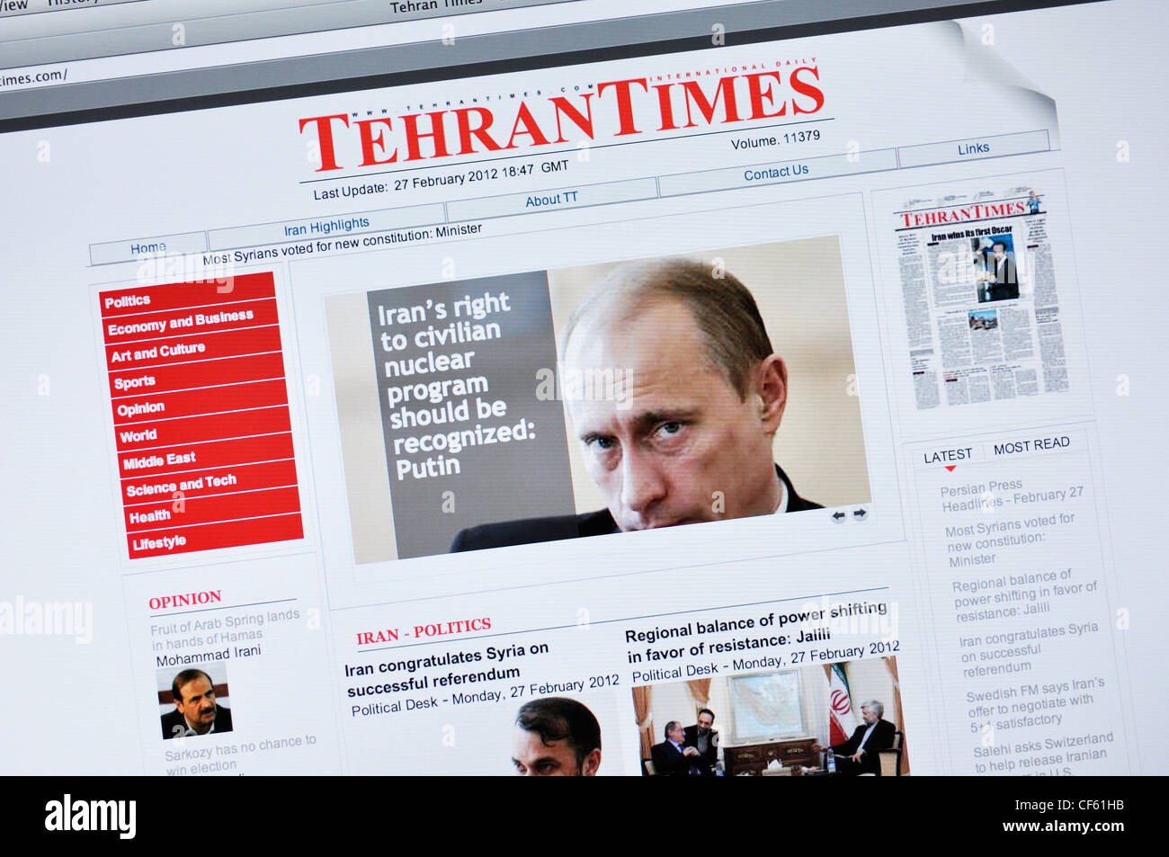 Tehran Times website- Iran's International Daily News Stock Photo - Alamy