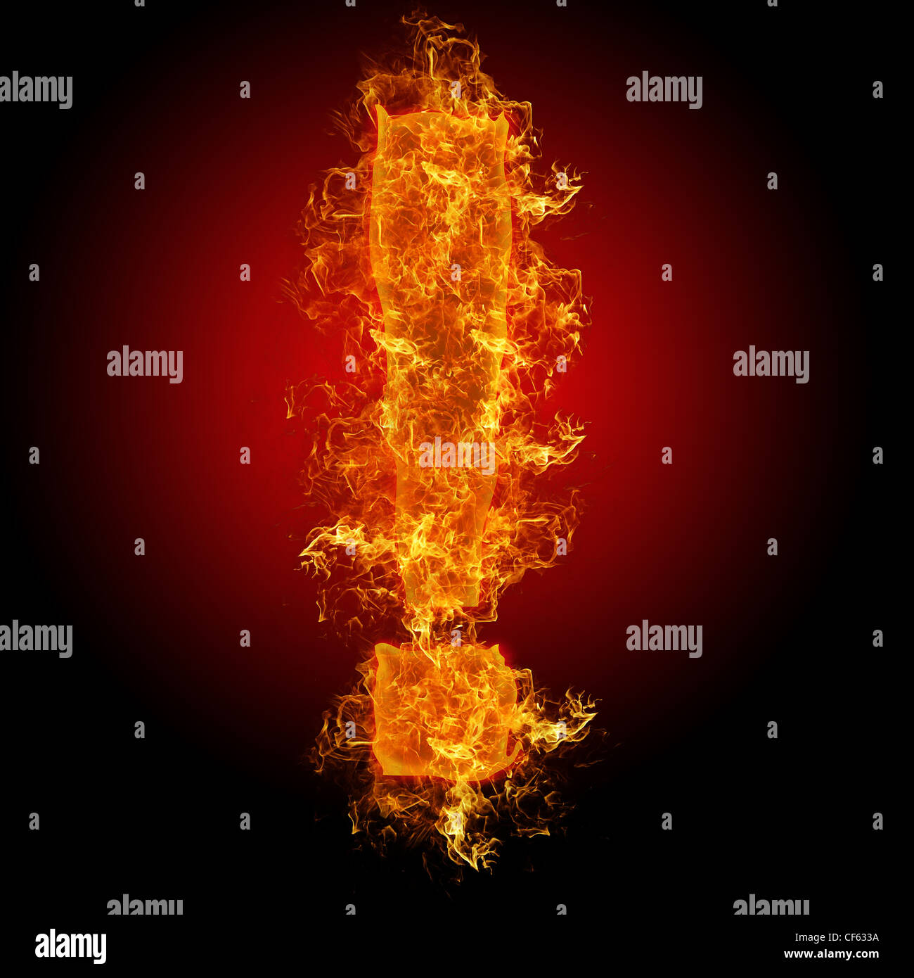 Fire sign exclamation mark on a black background Stock Photo - Alamy