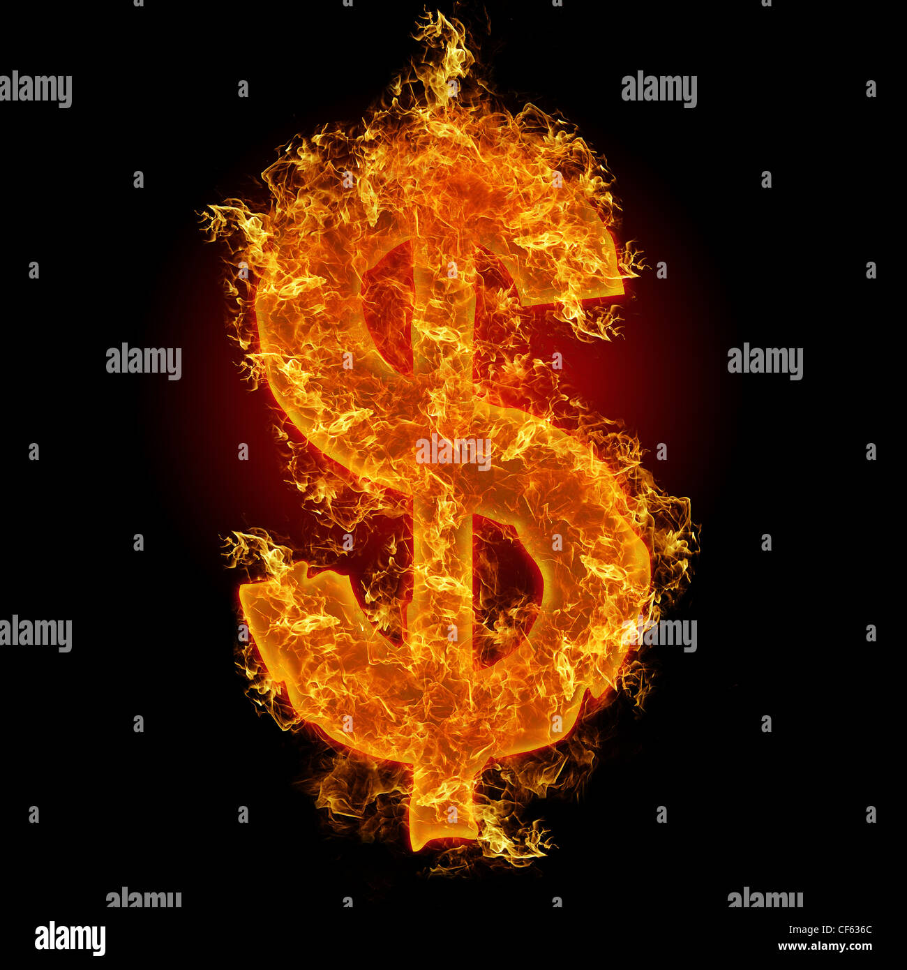 Fire dollar sign on a black background Stock Photo - Alamy