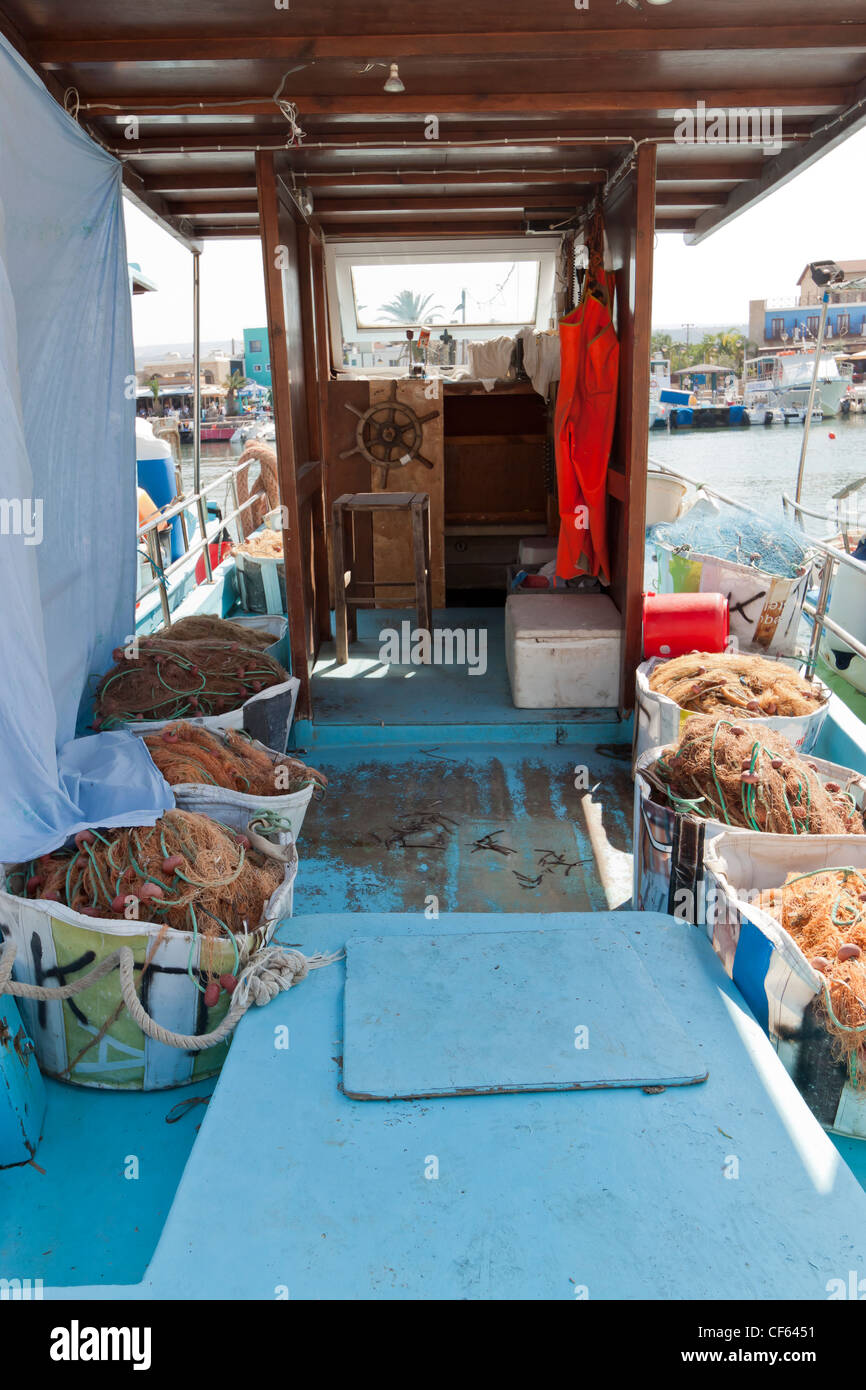 Cyprus fishing boat interior Stock Photo - Alamy