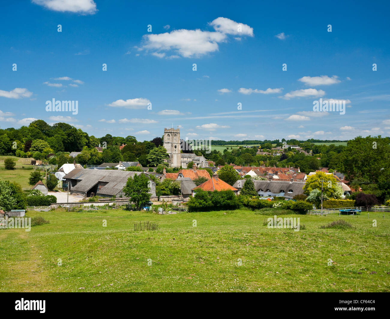 View over the village of Aldbourne dominated by the church of Saint ...