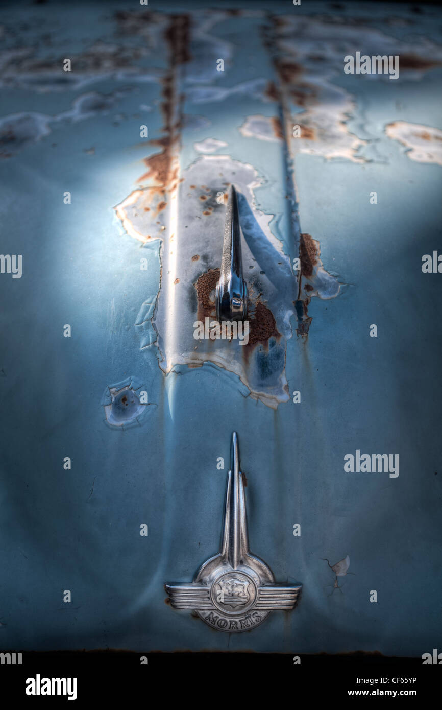 Close-up of rust on the bonnet of a Morris Minor Stock Photo - Alamy