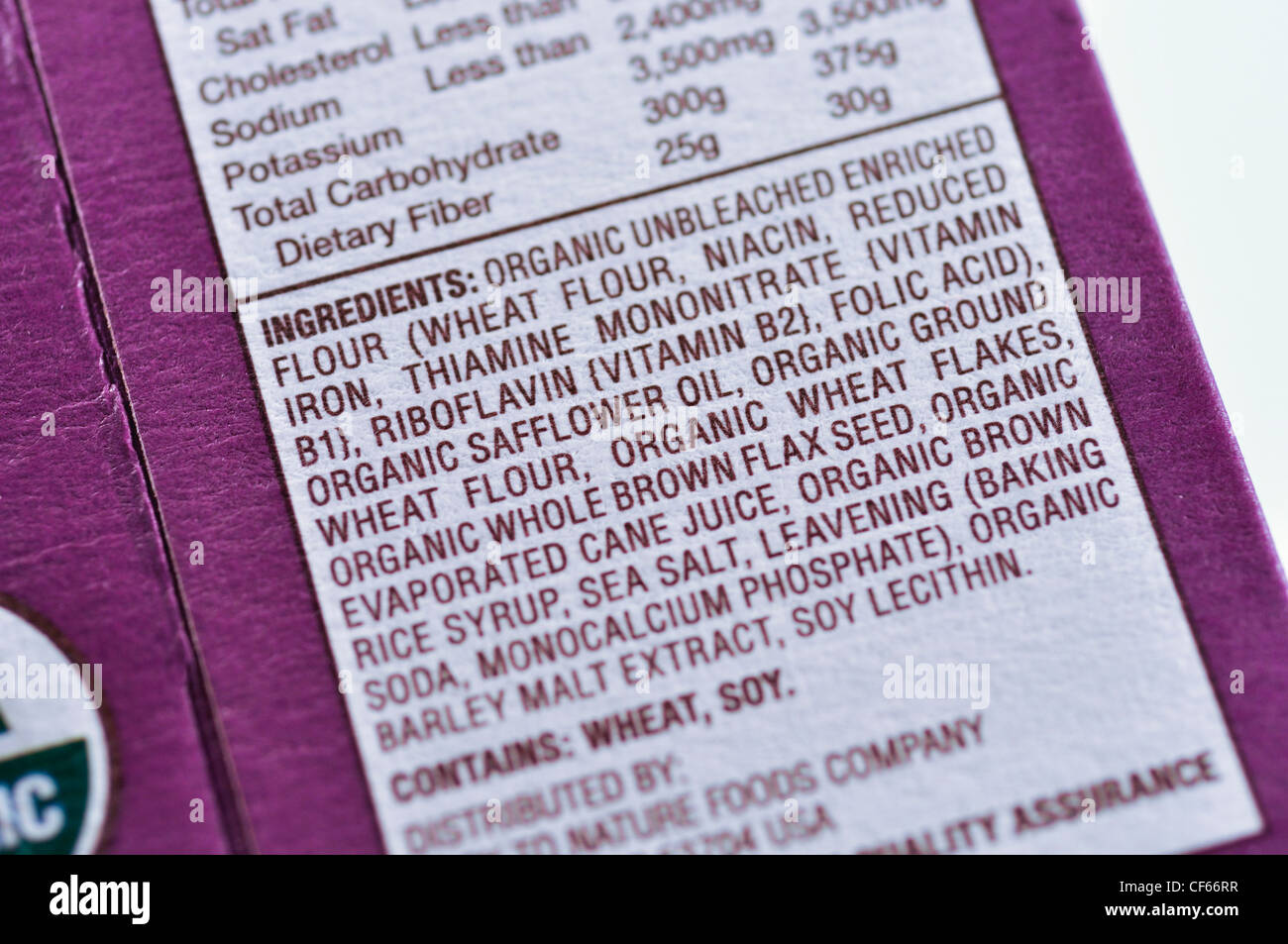 Nutrition information on food package Stock Photo - Alamy