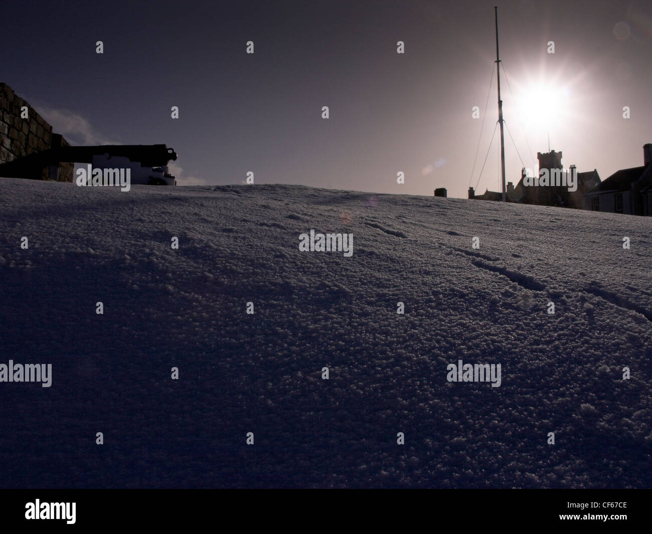 Snowy view to town hall from Fort Charlotte on Shetland Stock Photo - Alamy