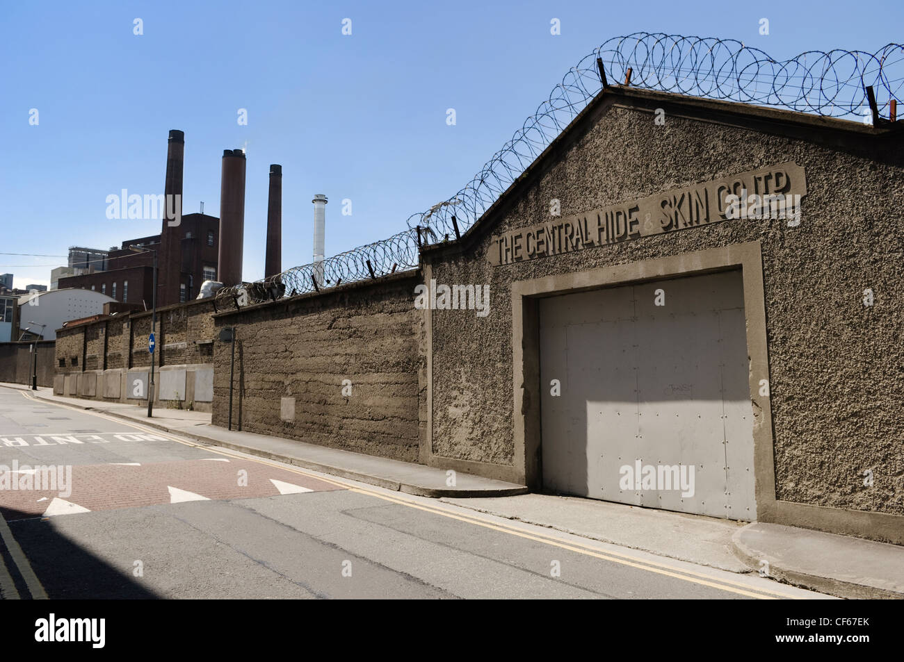 Barbed wire on top of the disused Central Hide & Skin Co Ltd building ...
