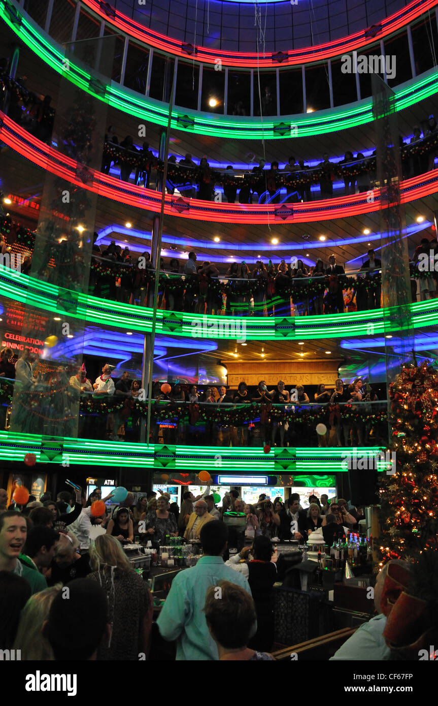 Cruise ship New Year's Eve celebration party in the main lobby hall ...