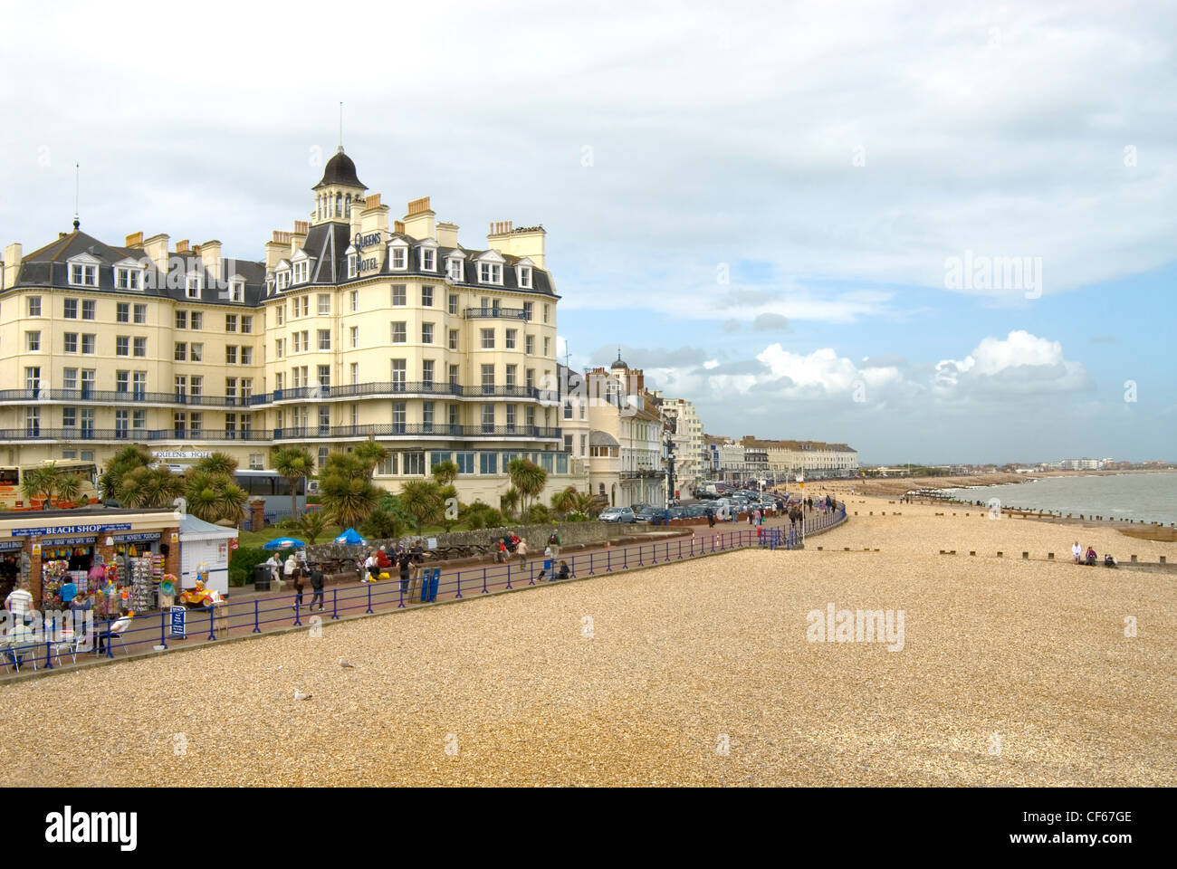 Eastbourne Beach with cloudy sky, East Sussex, South England Stock ...