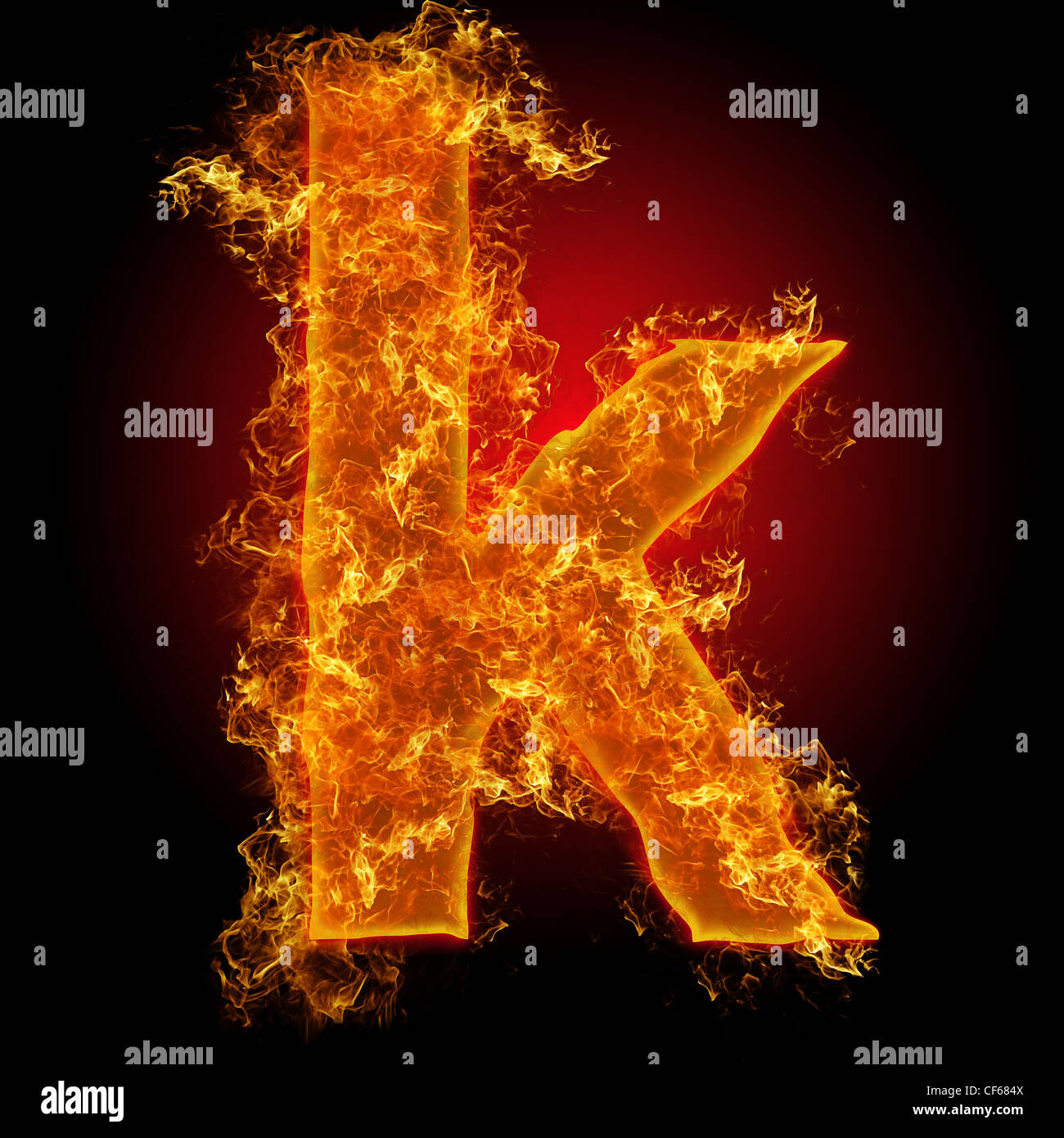 Fire small letter K on a black background Stock Photo - Alamy