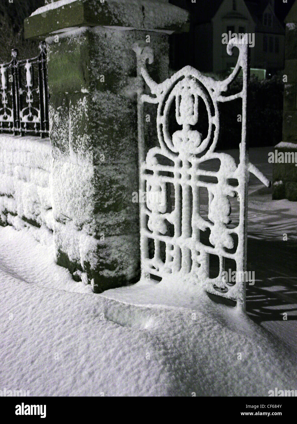 Snow covered gate at Gilbertson Park, Lerwick on Shetland Stock Photo ...