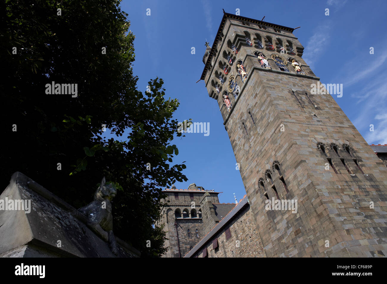 The Clock Tower of Cardiff Castle. The castle is a blend of Roman fort ...
