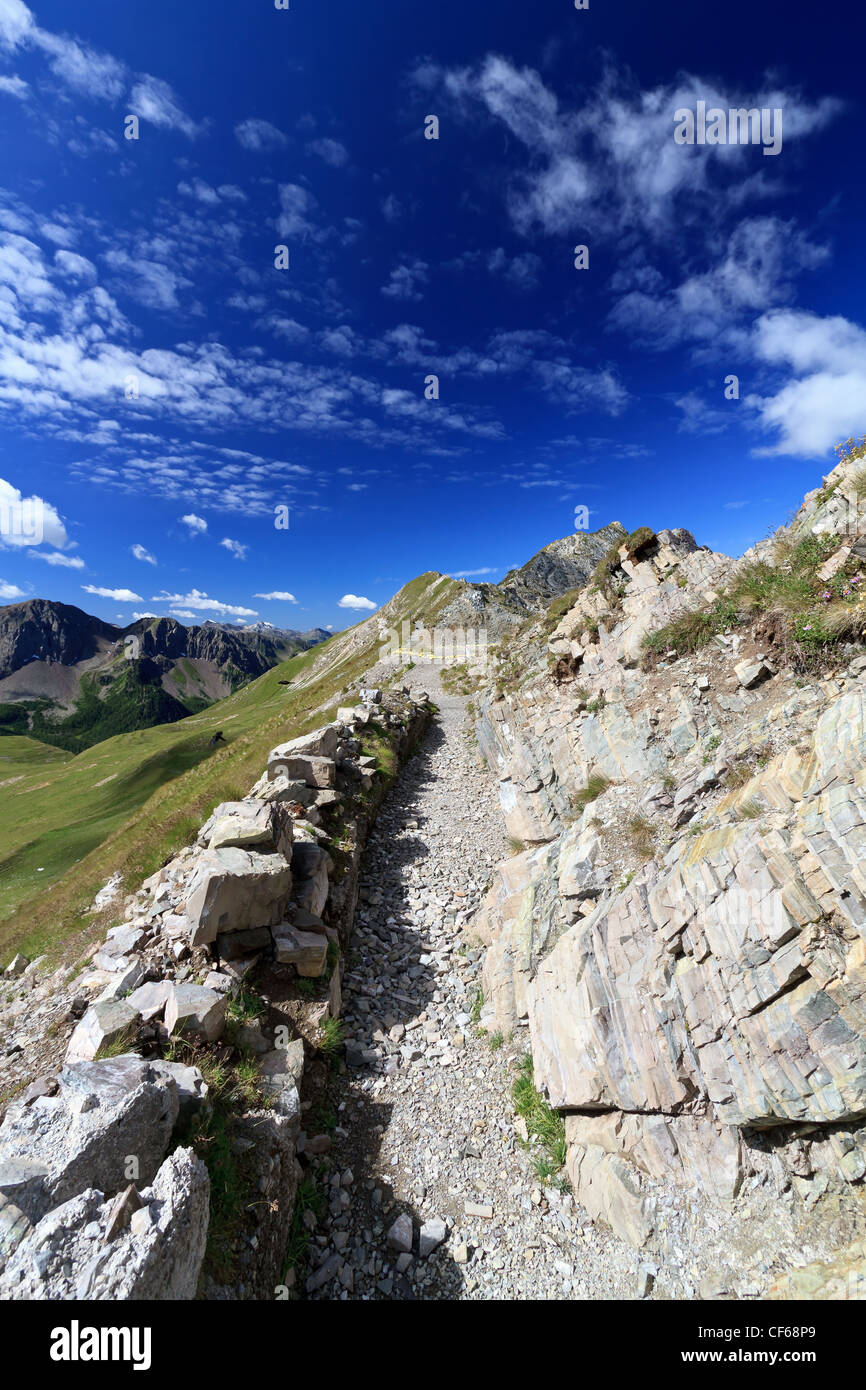 pathway on mountain ridge, San Pellegrino valley, Trentino, Italy Stock ...