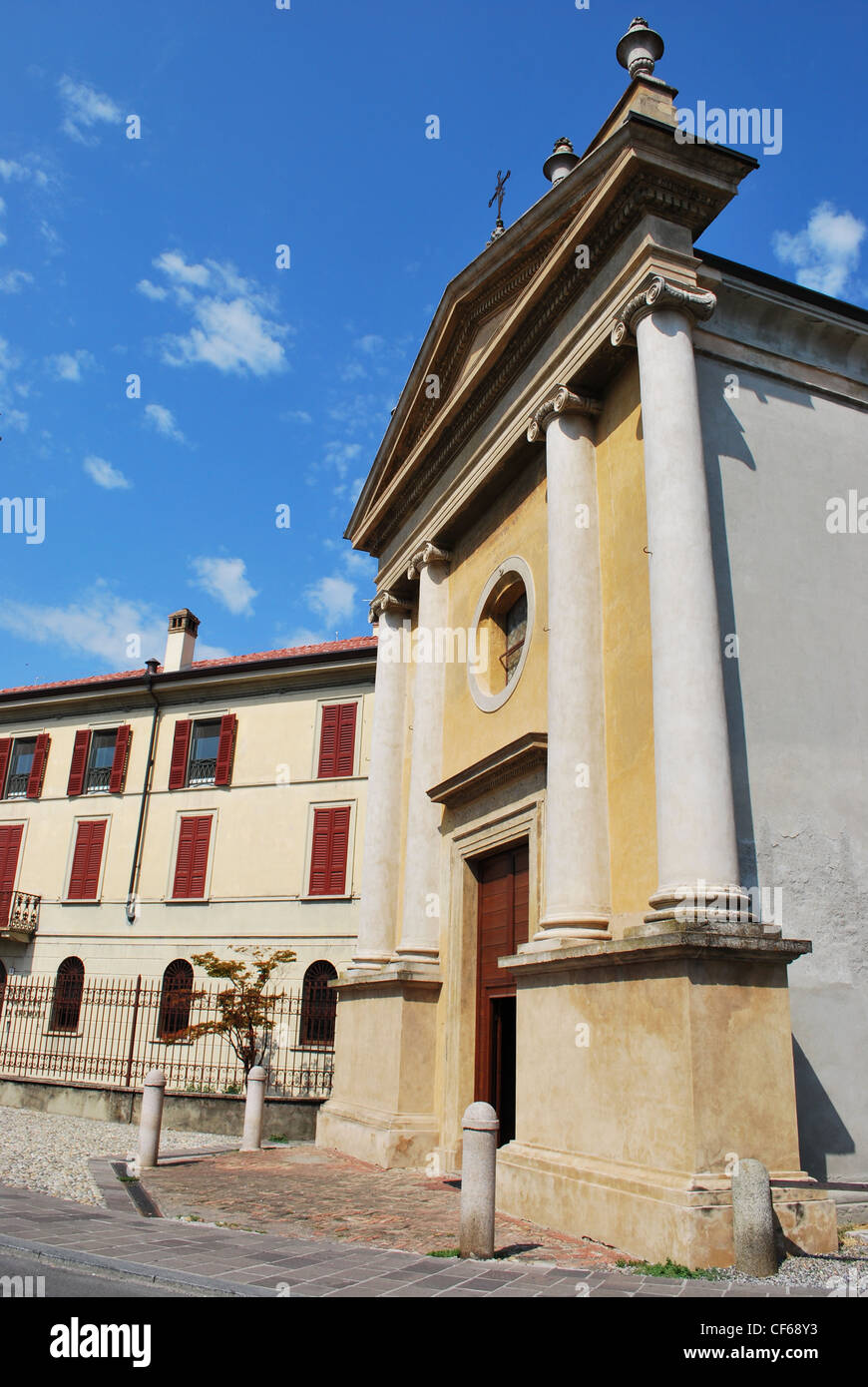 Yellow church facade in Castelleone, Cremona, Lombardy, Italy Stock ...