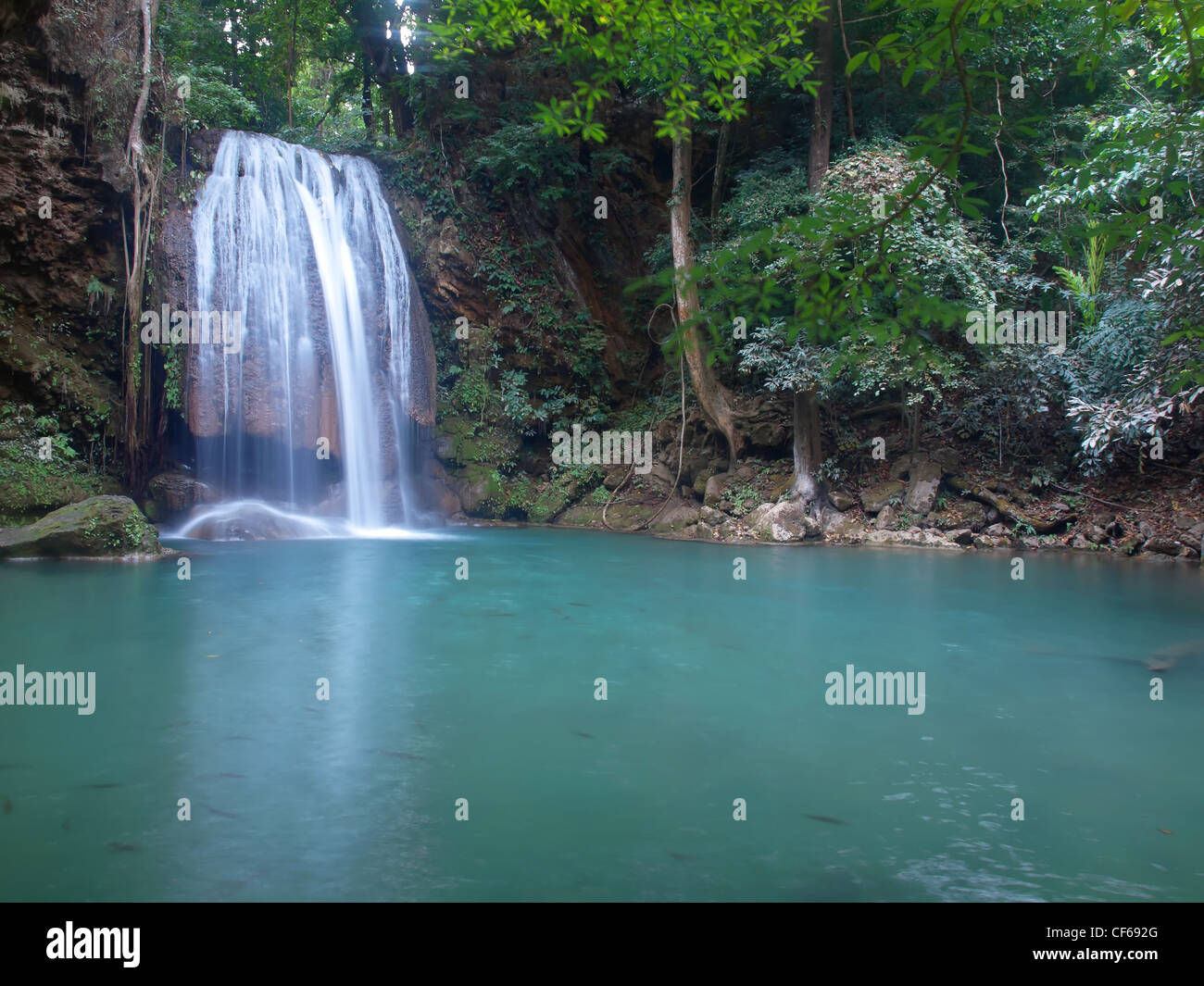 Erawan waterfall with emerald color water Stock Photo - Alamy