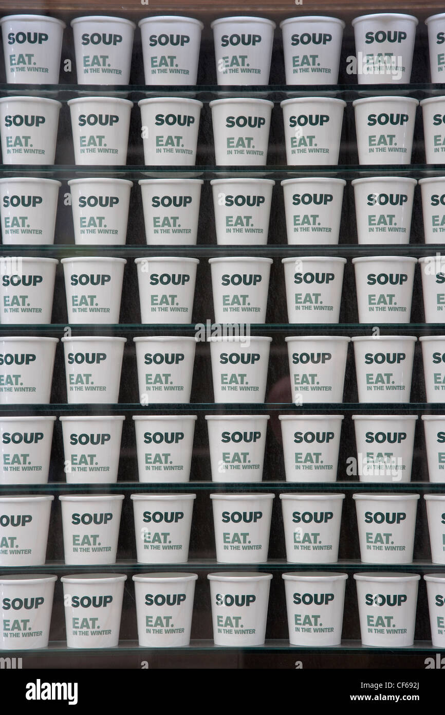 A shop window display of stacked soup cartons Stock Photo - Alamy