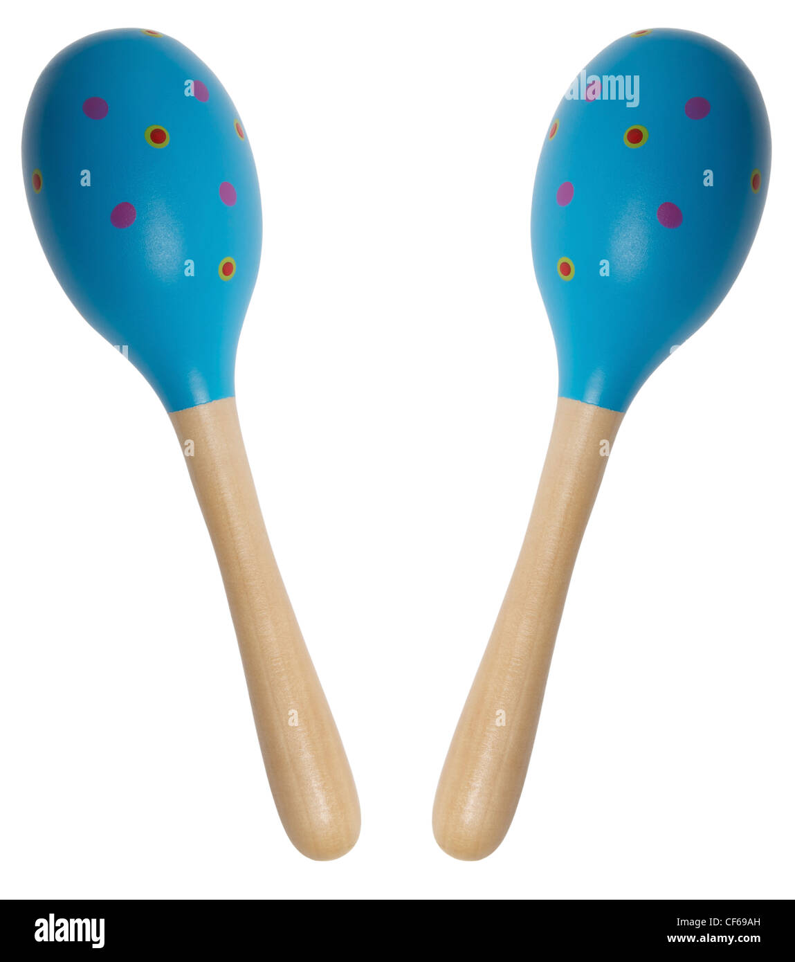 Pair of blue wooden maracas on white background Stock Photo - Alamy