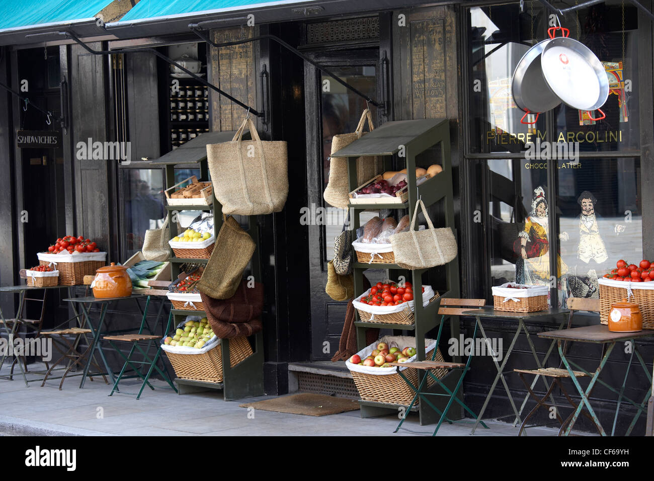 View of the front of a traditional style delicatessen and coffee shop ...
