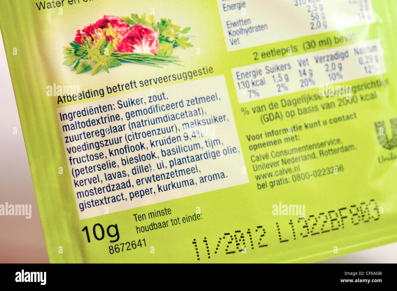 Ingredients list in Dutch Stock Photo - Alamy