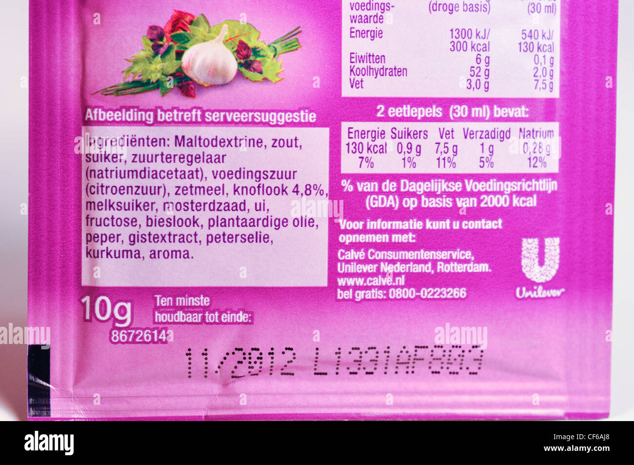 Ingredients list in Dutch Stock Photo - Alamy