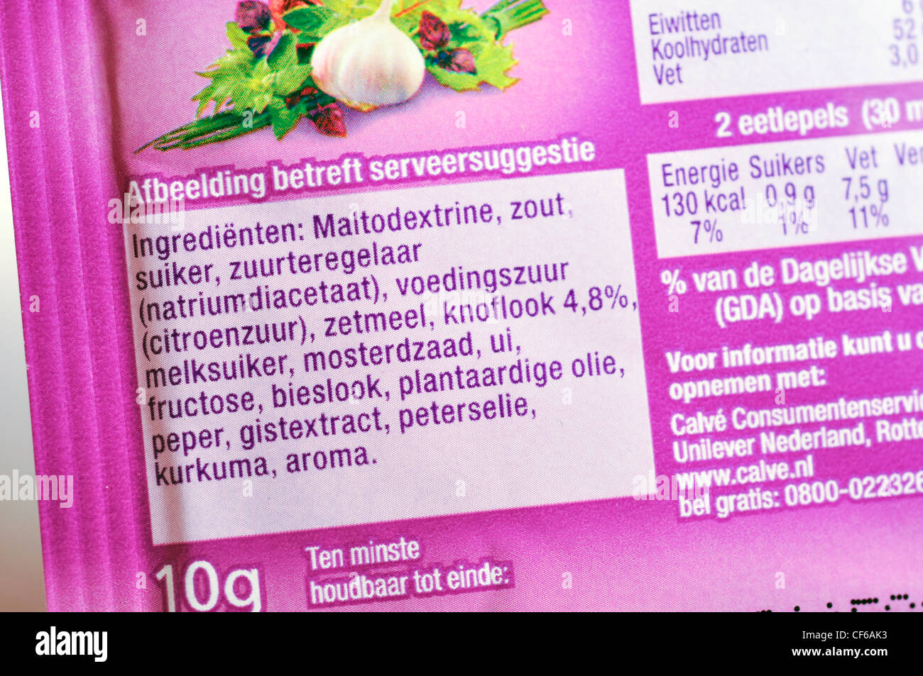 Ingredients list in Dutch Stock Photo - Alamy