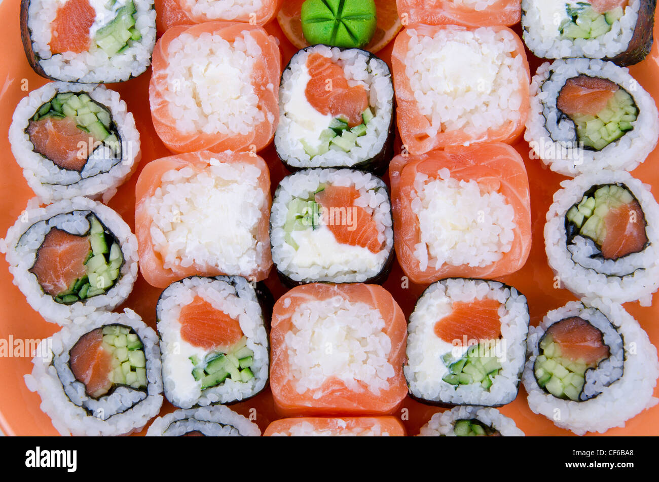 Closeup japanese sushi. Top view Stock Photo - Alamy