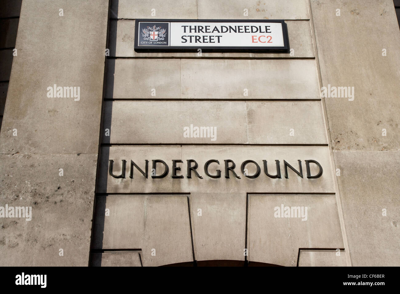 A City of London sign for Threadneedle Street and a sign for the ...