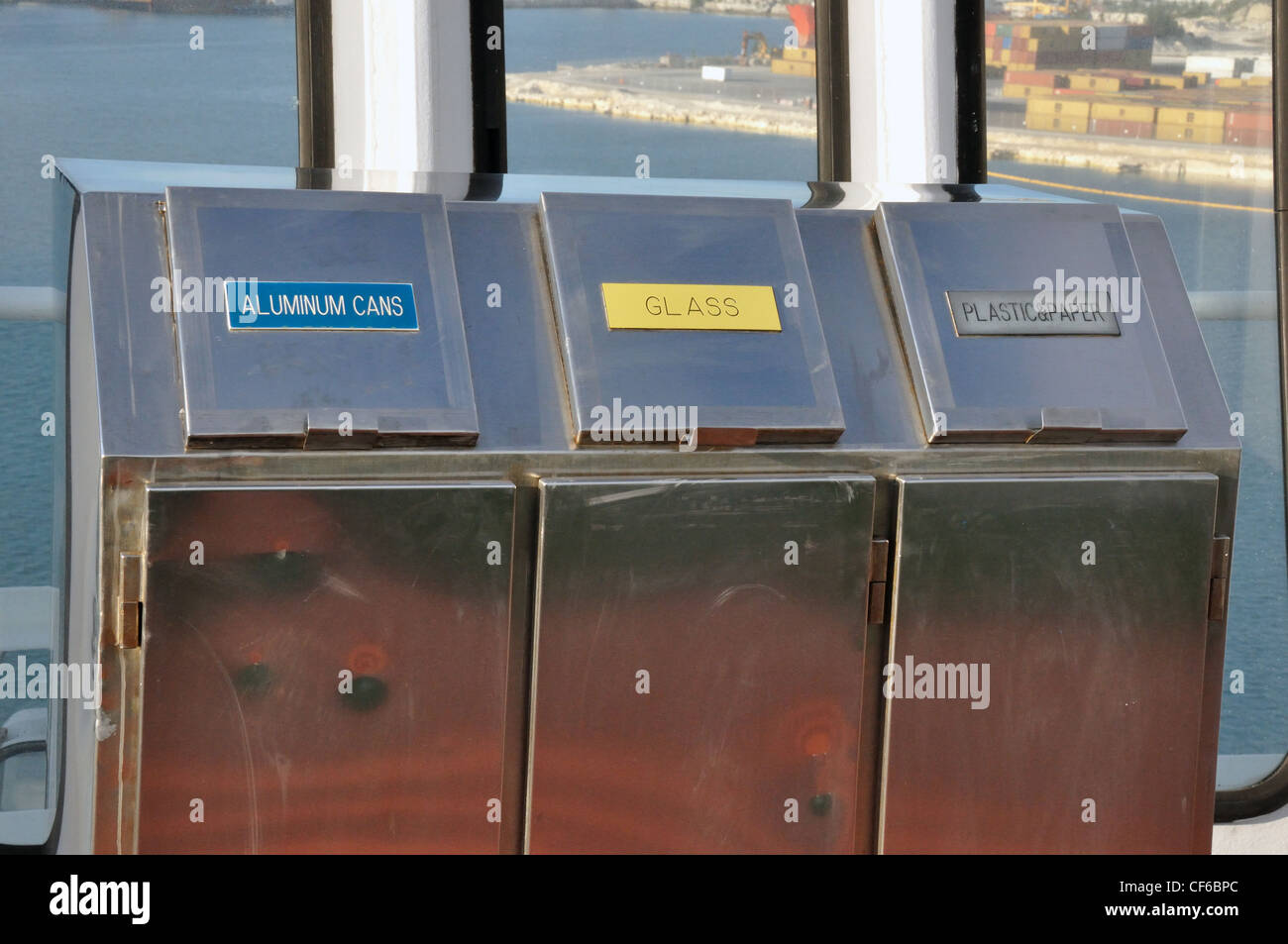 Cruise ship garbage containers Stock Photo - Alamy