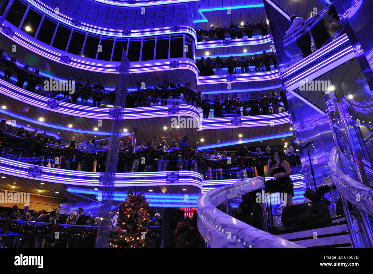 Cruise ship New Year's Eve celebration party in the main lobby hall ...