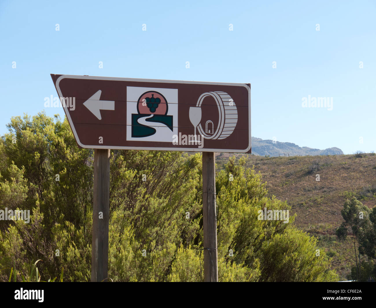 South African wine route road sign indicating a wine cellar open to ...