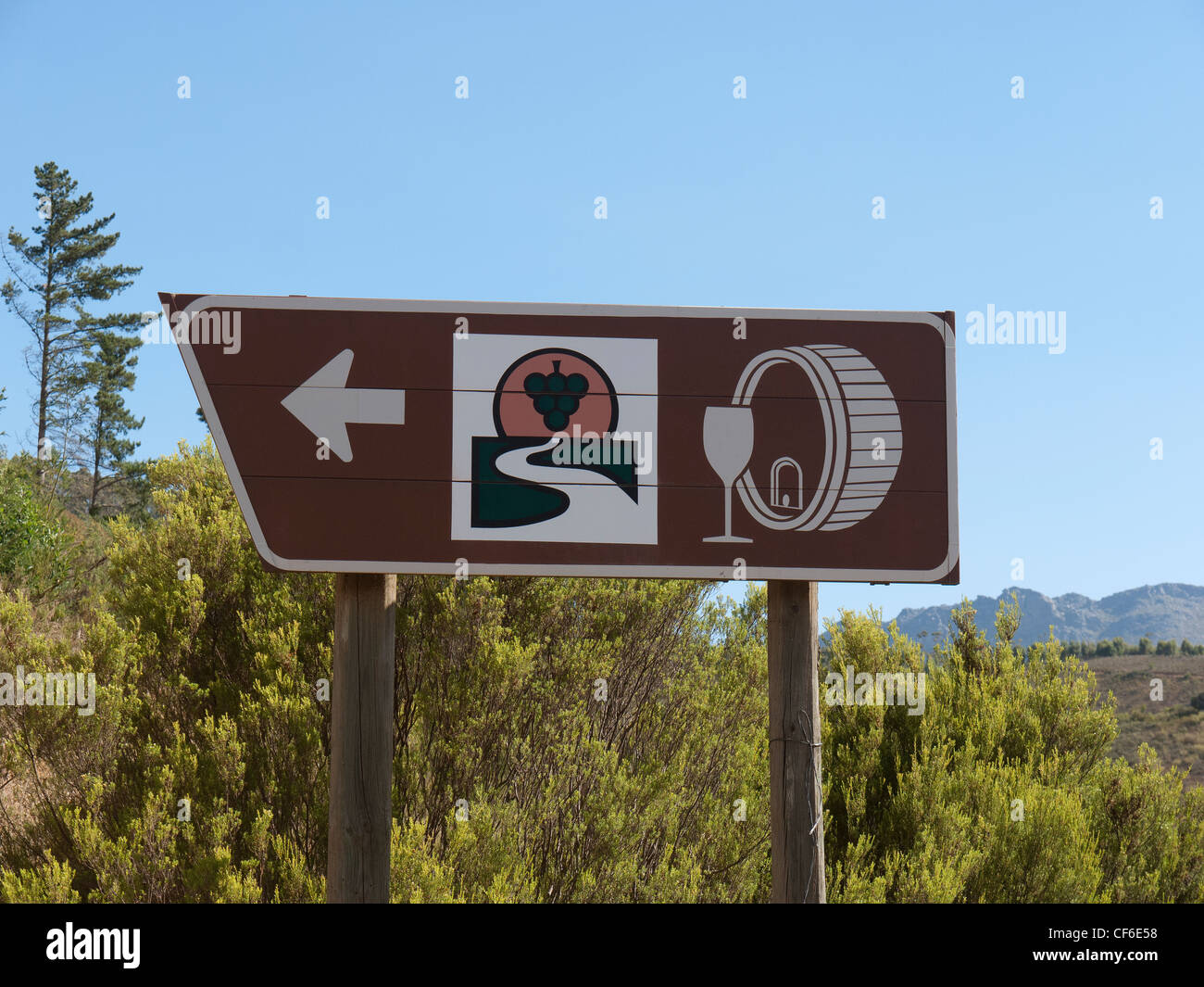 South African wine route road sign indicating a wine cellar open to ...