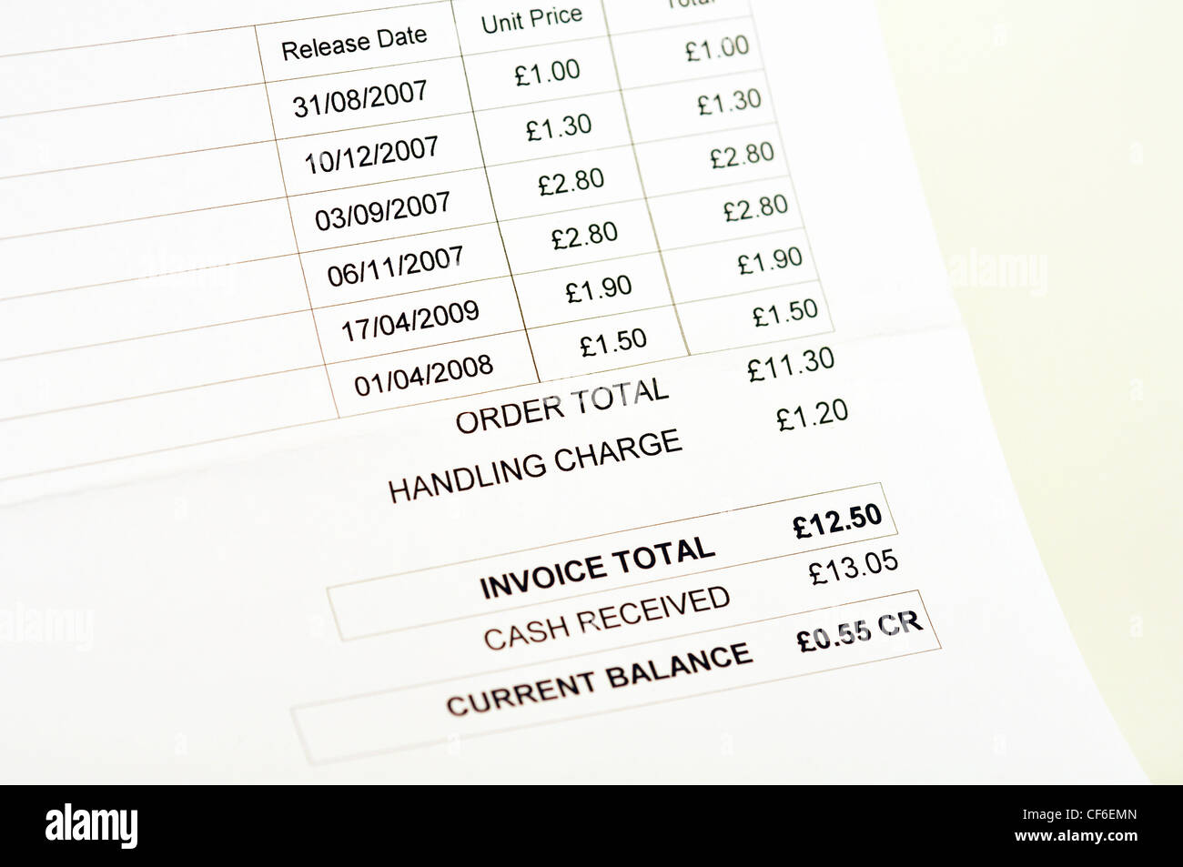Invoice in British pounds Stock Photo - Alamy