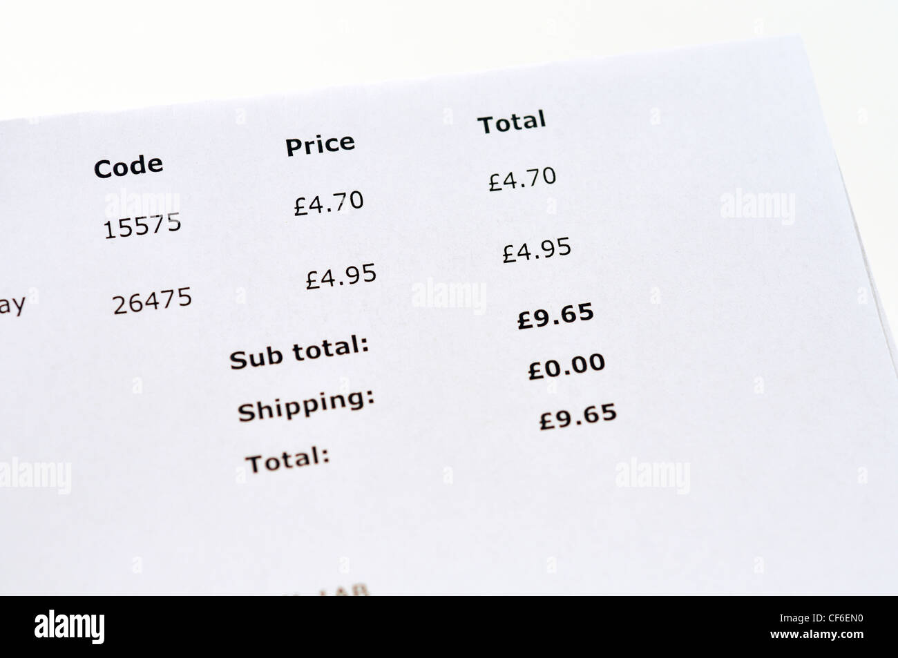 Invoice in British pounds Stock Photo - Alamy