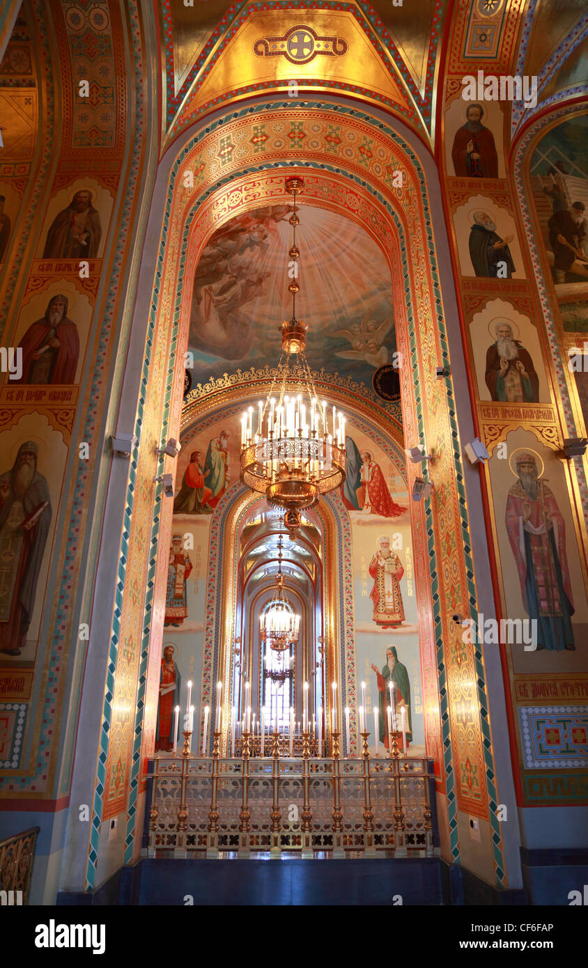 On balcony adorned by candles inside Cathedral of Christ the Saviour in ...